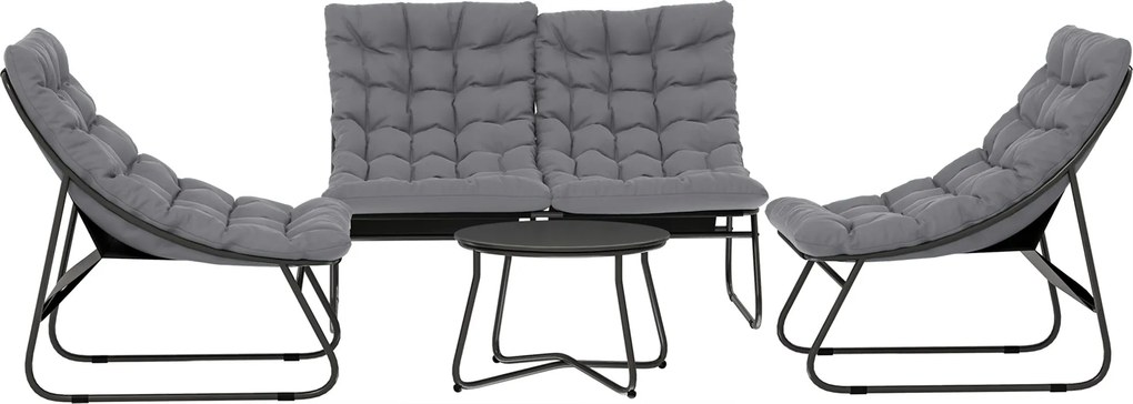 Sada zahradního nábytku Outsunny pro 4 osoby, weatherproof sedací souprava na balkon s dvoumístnou pohovkou, křeslem a stolečkem, venkovní sezení, kov