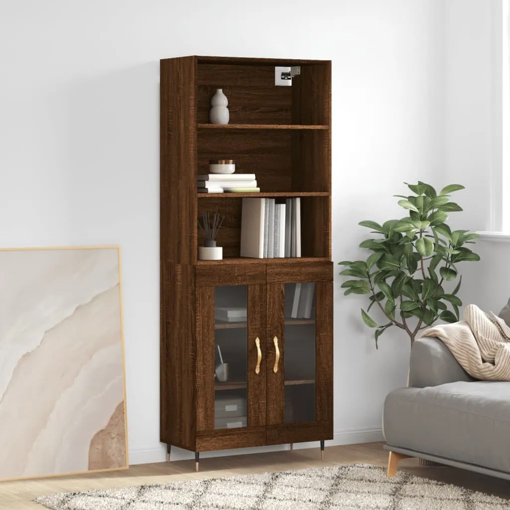 Skříň highboard hnědý dub 69,5 x 34 x 180 cm kompozitní dřevo