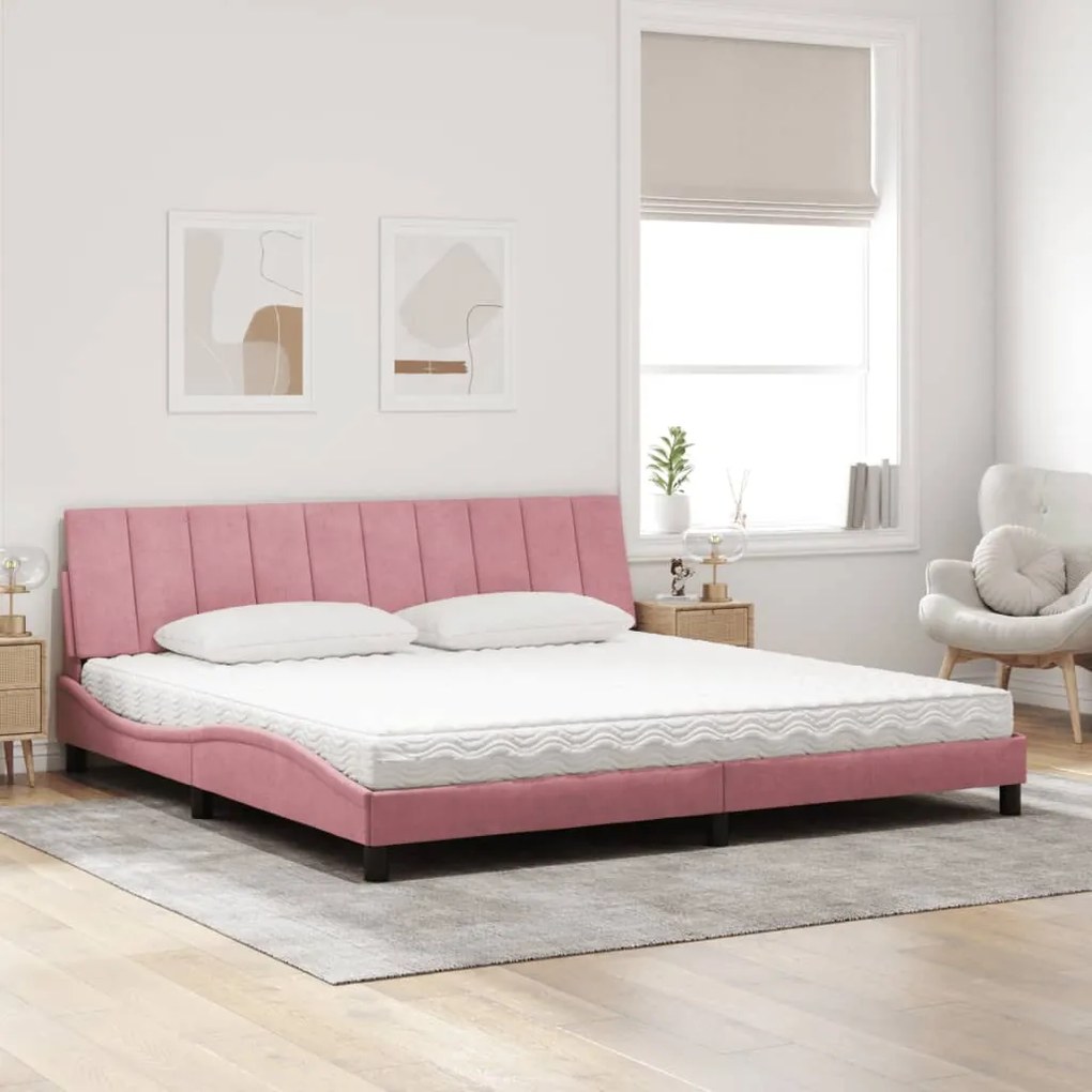 Postel s matrací Hanko růžová 200 x 200 cm samet 3208621