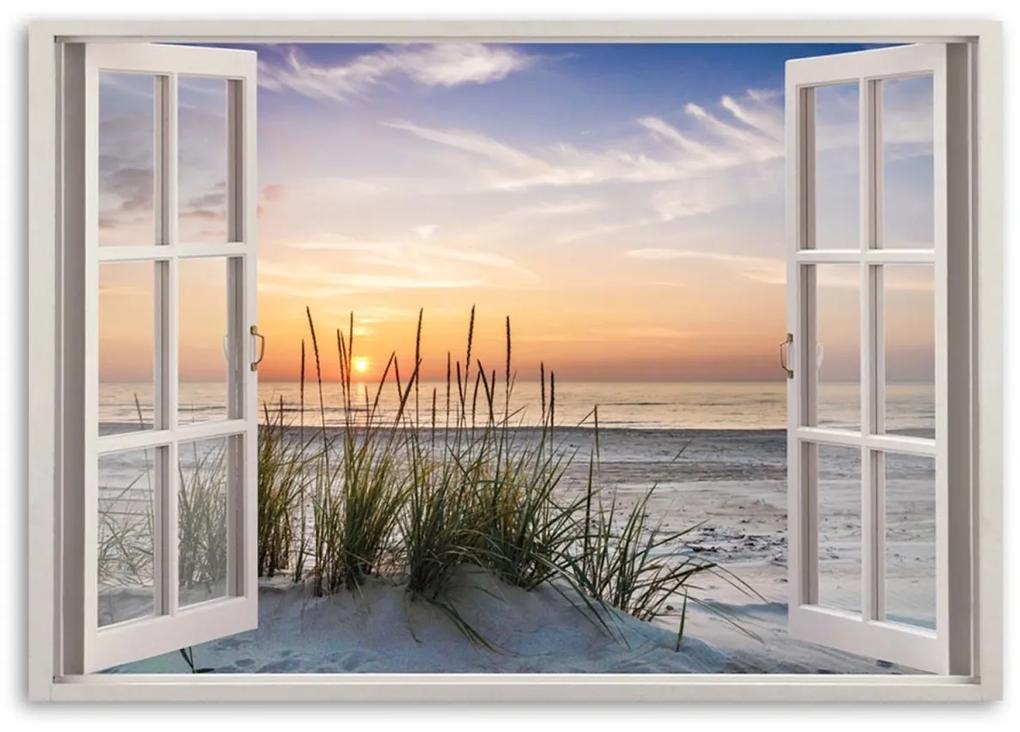 Obraz na plátně, Pohled z okna na pláž - 60x40 cm