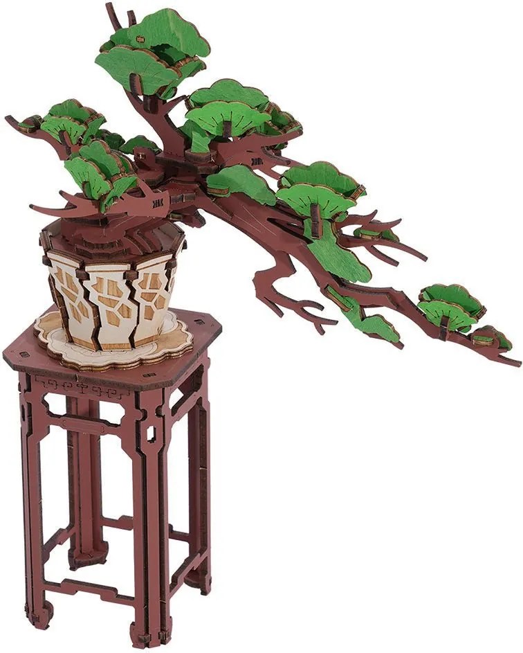 Robotime rolife diy 3d dřevěné puzzle bonsai z jehličnanu borovice 115 dílků