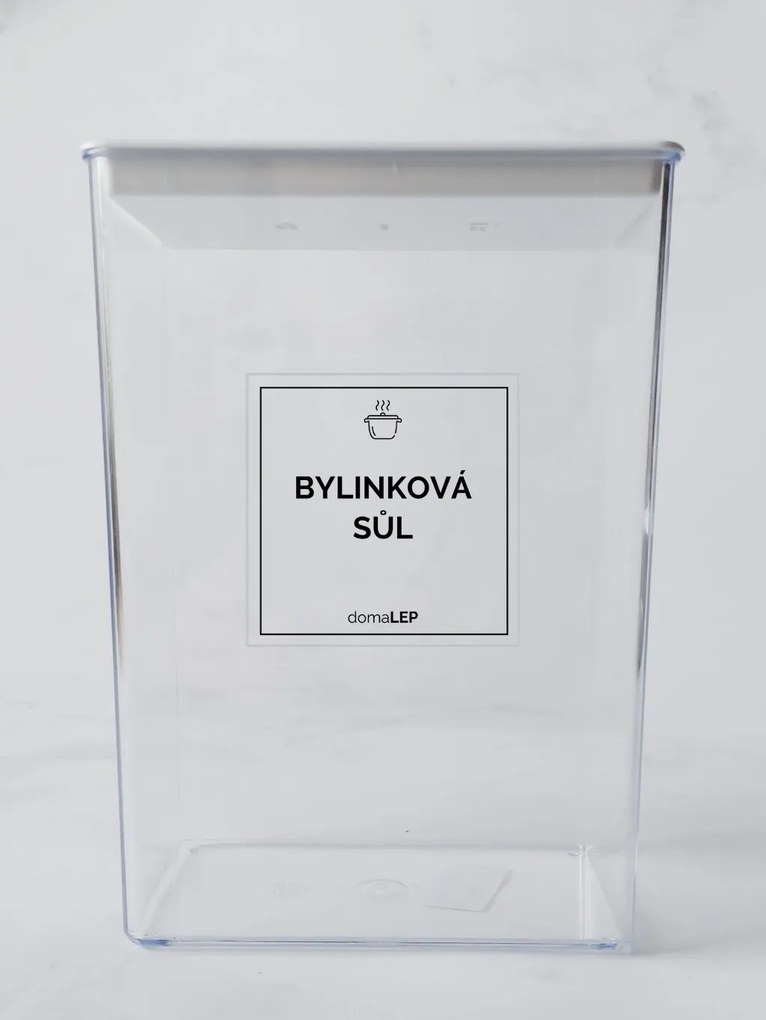 BYLINKOVÁ SŮL – průhledná samolepka na dózu, tučné písmo, 5 x 5 cm | DomaLEP