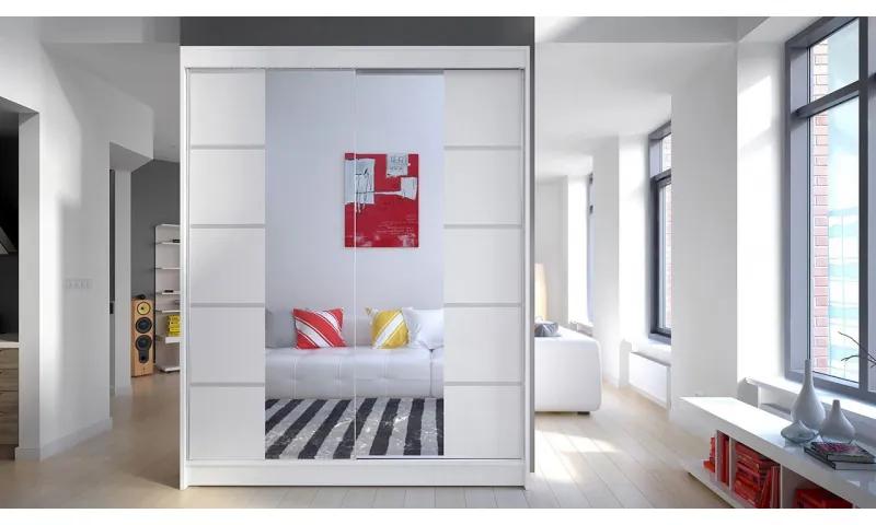 Posuvná skříň Belgia V, Barva: bílá + sonoma + zrcadlo, Osvětlení: bez osvětlení