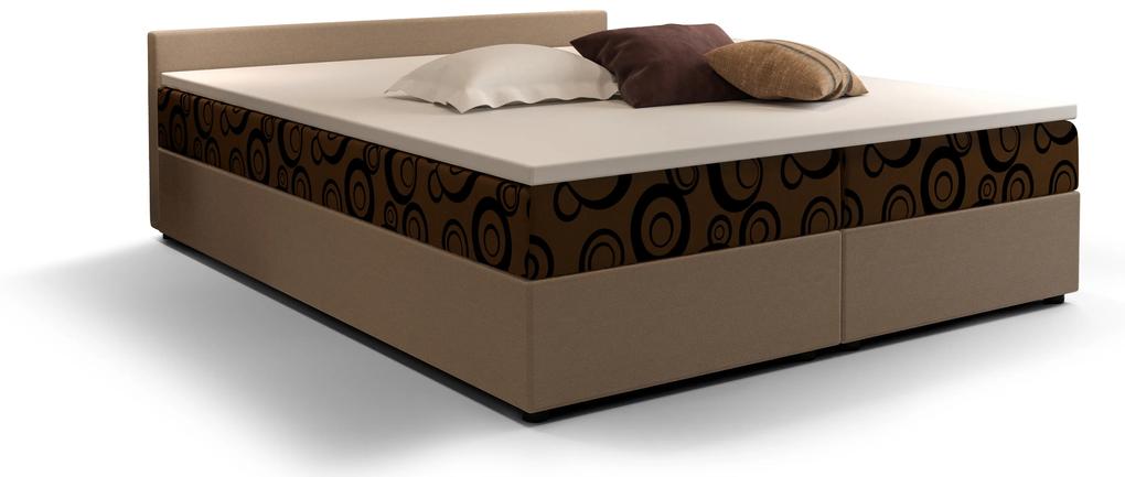 Manželská postel Boxspring 140 cm Ceren (vzor + světle hnědá) (s matrací a úložným prostorem). 1046411