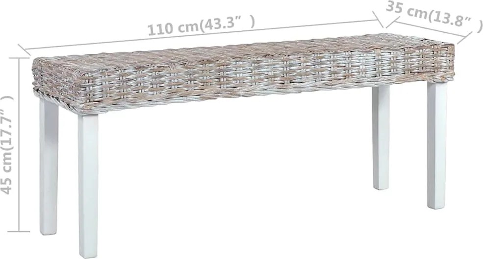 Lavice 110 cm bílý přírodní kubu ratan a masivní mahagon 285788