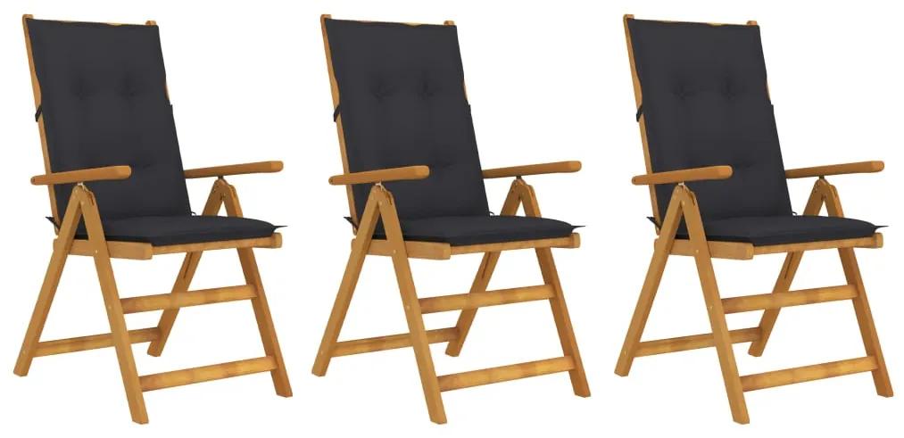3064104 vidaXL Skládací zahradní židle s poduškami 3 ks masivní akáciové dřevo