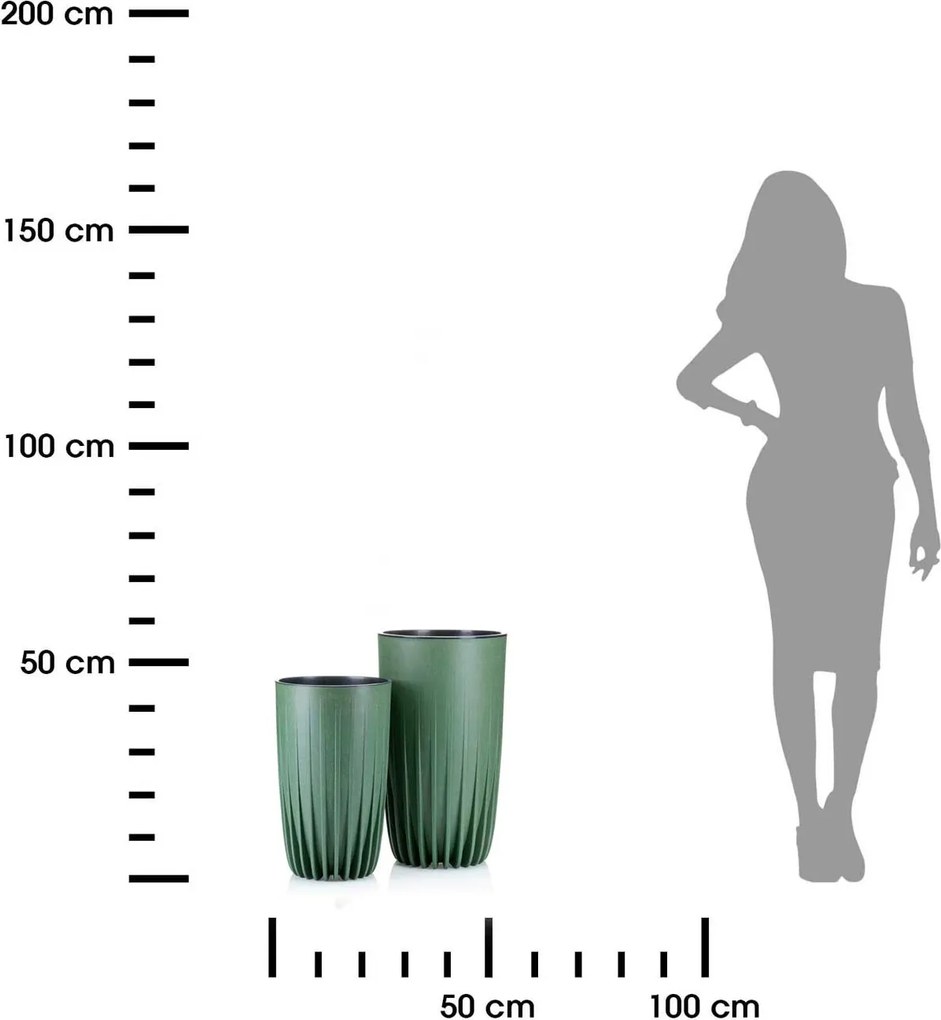 PLASTOVÝ KVĚTINÁČ STRIPPED ECO SADA 2KS 42X25 CM+ 51X30 CM ZELENÁ
