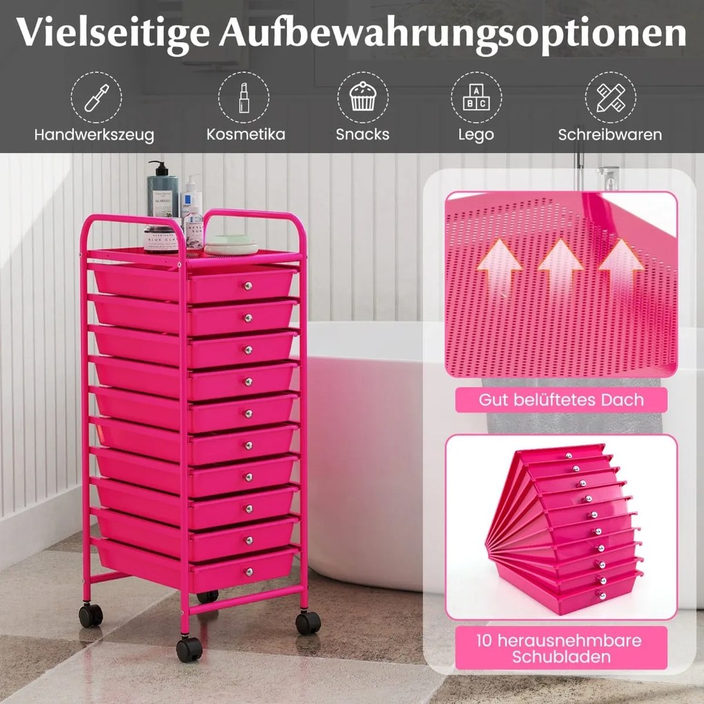 Costway Pojízdný vozík koupelnový vozík s 10 zásuvkami 33 x 37 x 86