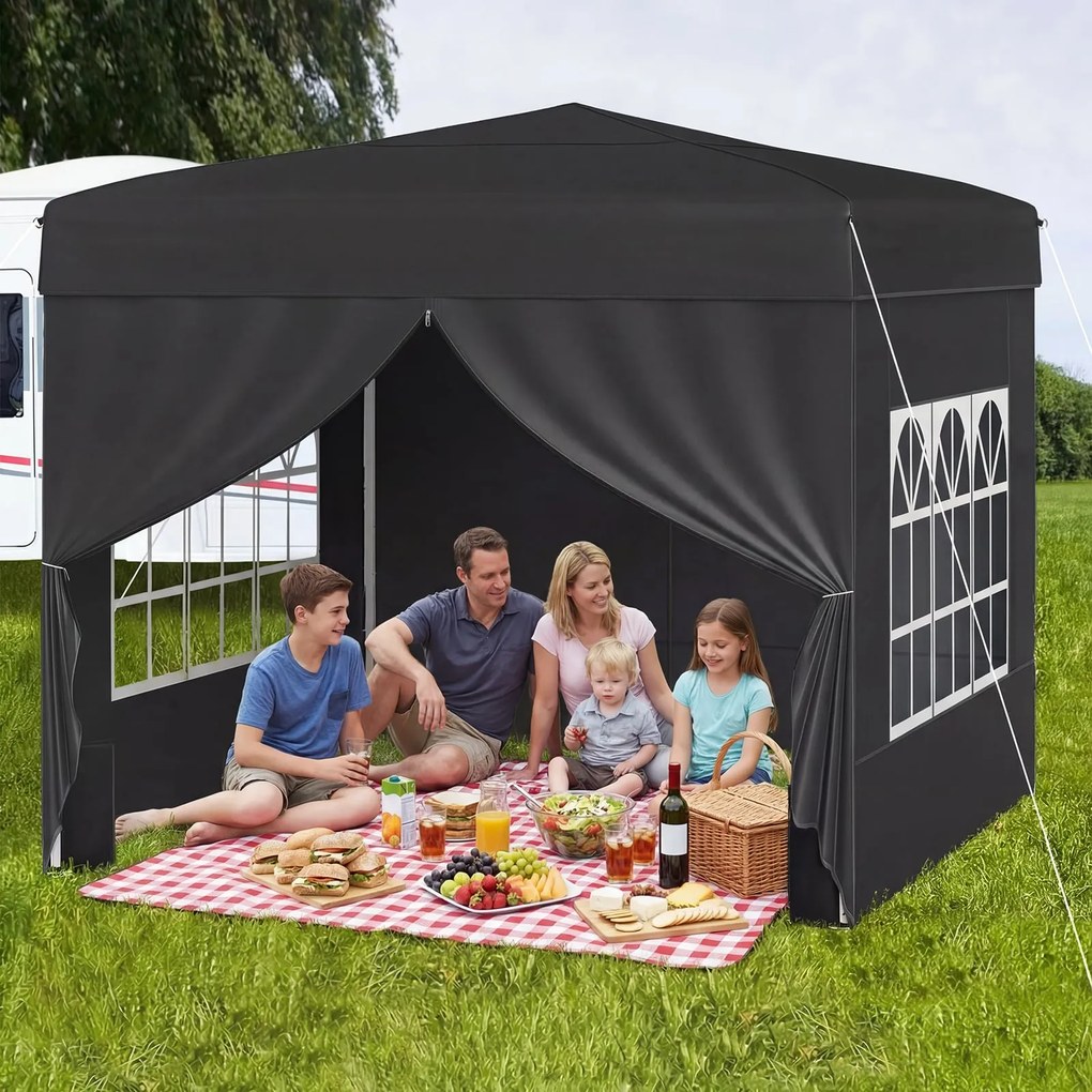 Costway Pavilon Výsuvný skládací pavilon s 4 Odnímatelné boční stěny 3 oddíl