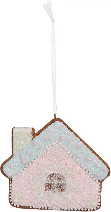 Závěsná dekorace růžová perníková chaloupka Frosted Ginger - 9*1*8 cm