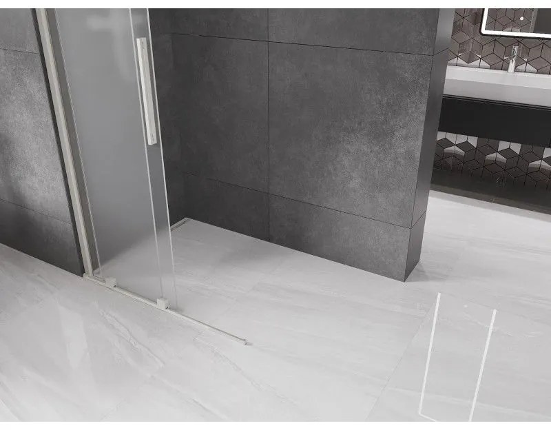 Mexen Velar, sprchová zástěna s posuvnými dveřmi Walk-in 110 x 200 cm, 8mm sklo námraza, broušená ocel, 871-110-000-33-97