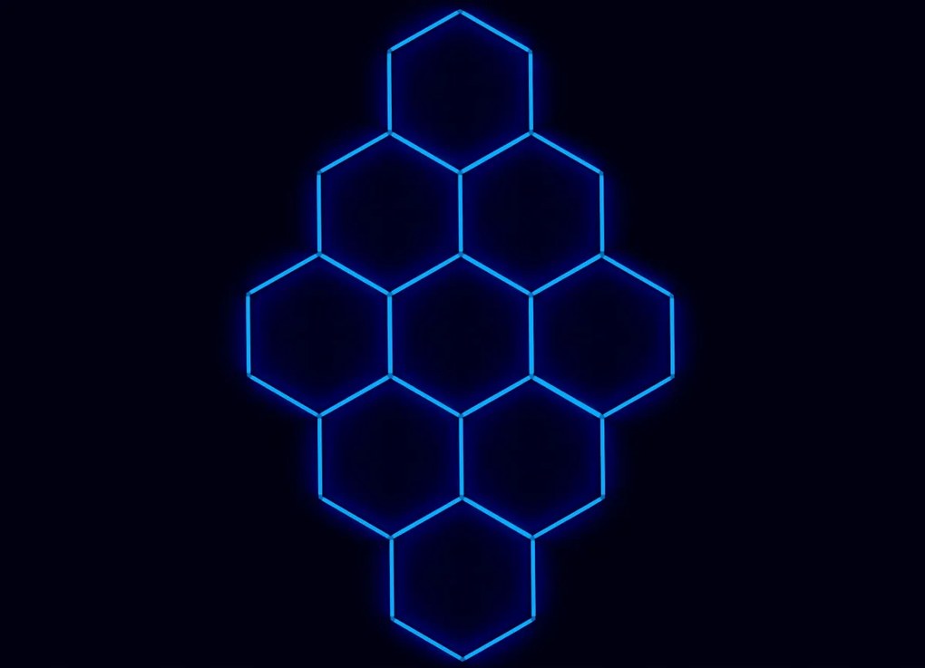 Kompletní Led hexagonové svítidlo modré, rozměr 9 elementů 246 x 386 cm