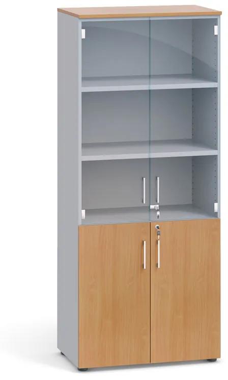 Kancelářská skříň s kombinovanými dveřmi, 1781x800x420 mm, šedá / buk
