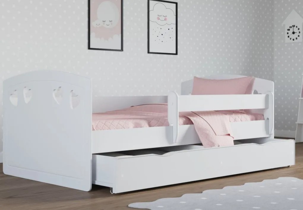 Dětská srdíčková postel JULIE se šuplíkem - bílá 160x80 cm