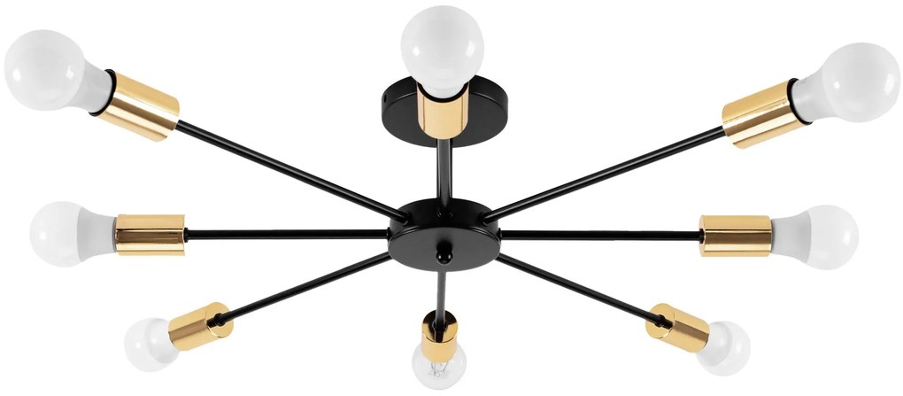 Toolight - Stropní svítidlo Spider 8xE27 60W APP502-8C, černá-zlatá, OSW-06196