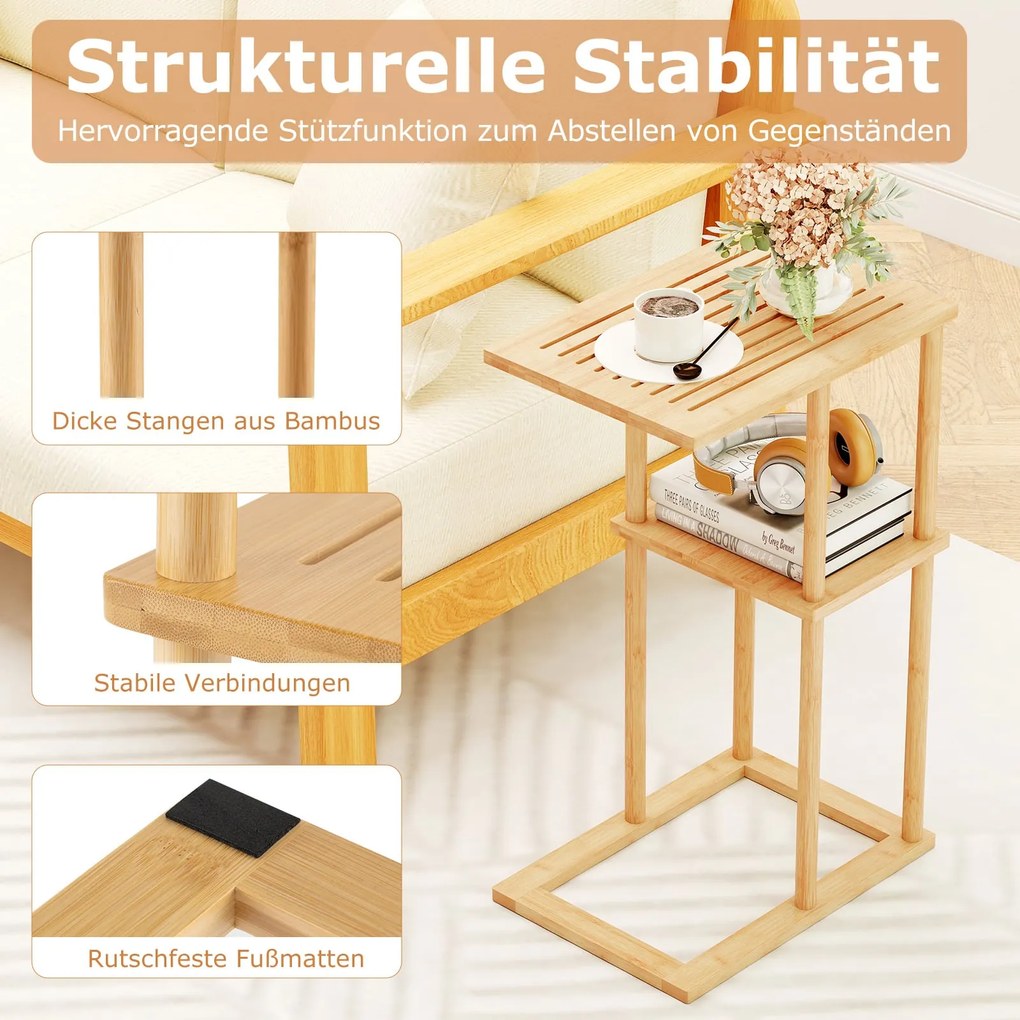 Costway Sada 2 odkládacích stolků, úzké noční stolky, obdélníkové rozkládací