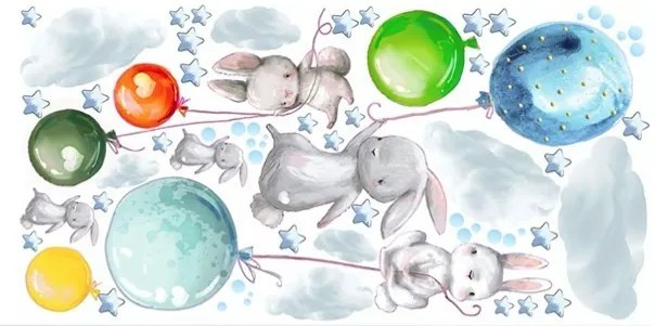 Nálepky do dětského pokoje zajíčci s barevnými balóny
