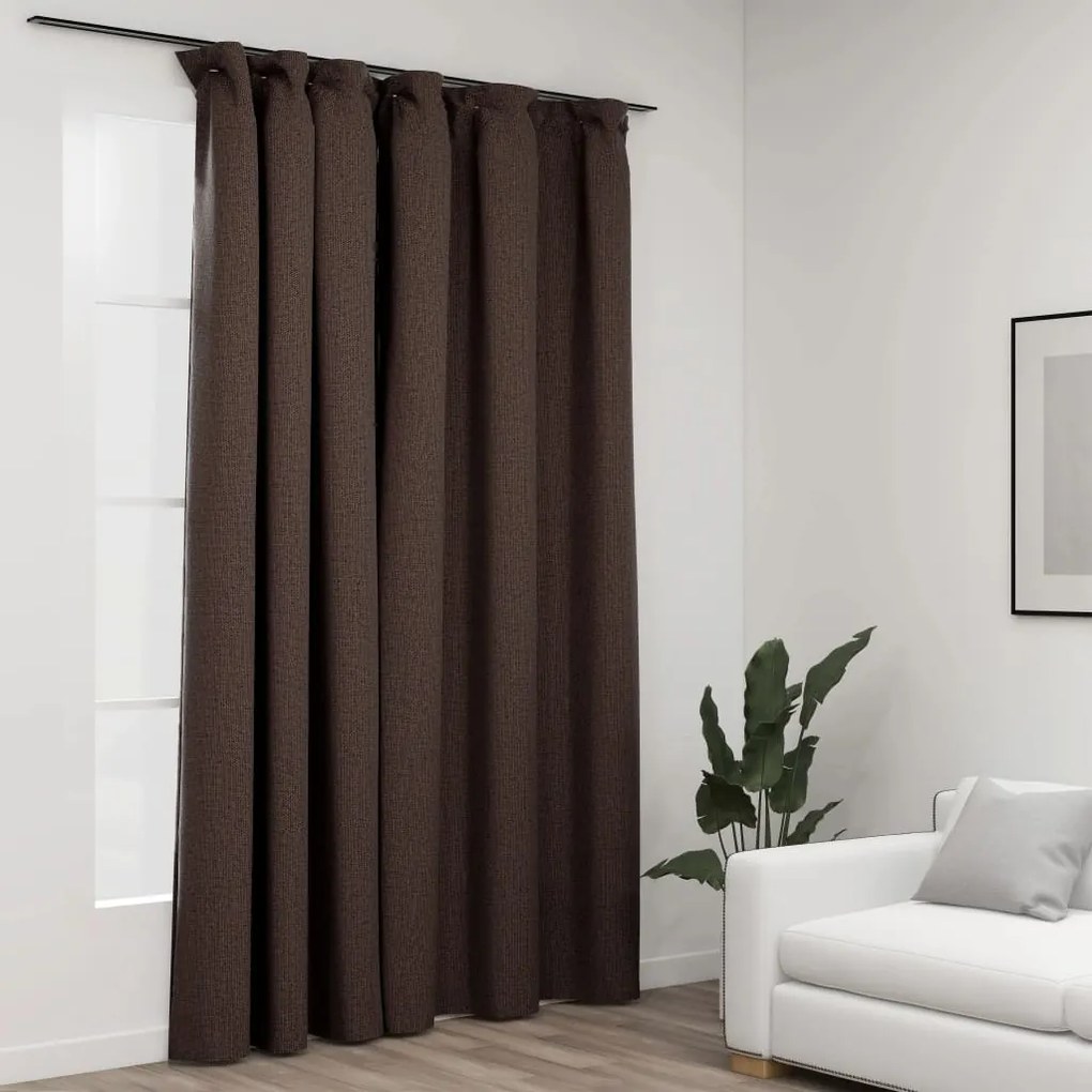 321207 vidaXL Zatemňovací závěs s háčky vzhled lnu taupe 290 x 245 cm