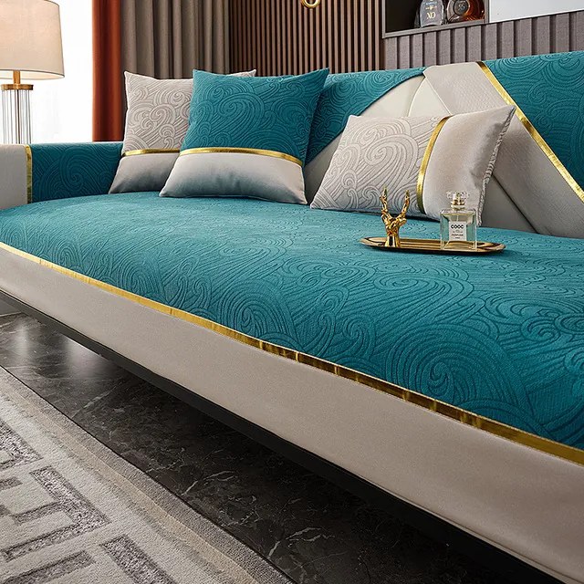 Luxusní přehoz na pohovku, či křeslo se zlatým proužkem (S) Barva: styl 1- zelená, Rozměry (cm): 70 x 120 cm