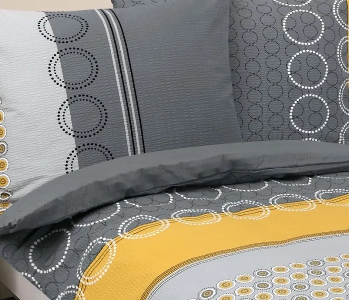 Bellatex Krepové povlečení Kroužek Šedá,Žlutá rozměr 140x200 cm, 70x90 cm