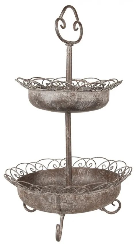 Hnědý antik kovový etažér Frenchia - Ø 37*61 cm