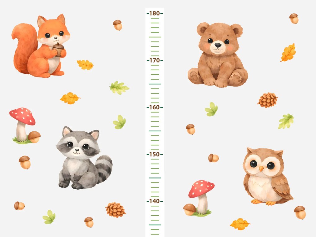 Metr lesní mláďata textilní přelepitelné samolepky na zeď výška 160 cm