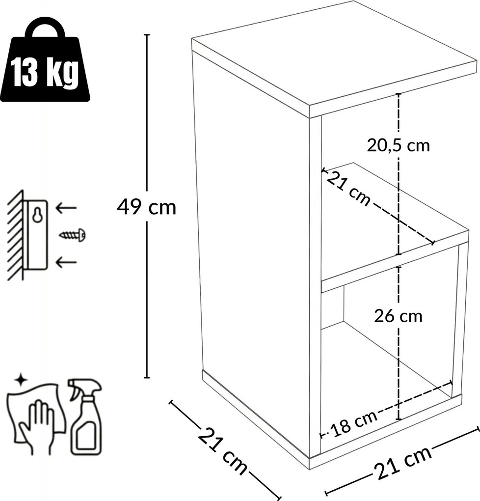 Odkládací stolek KODA, 21 x 21 x 49 cm, bílý