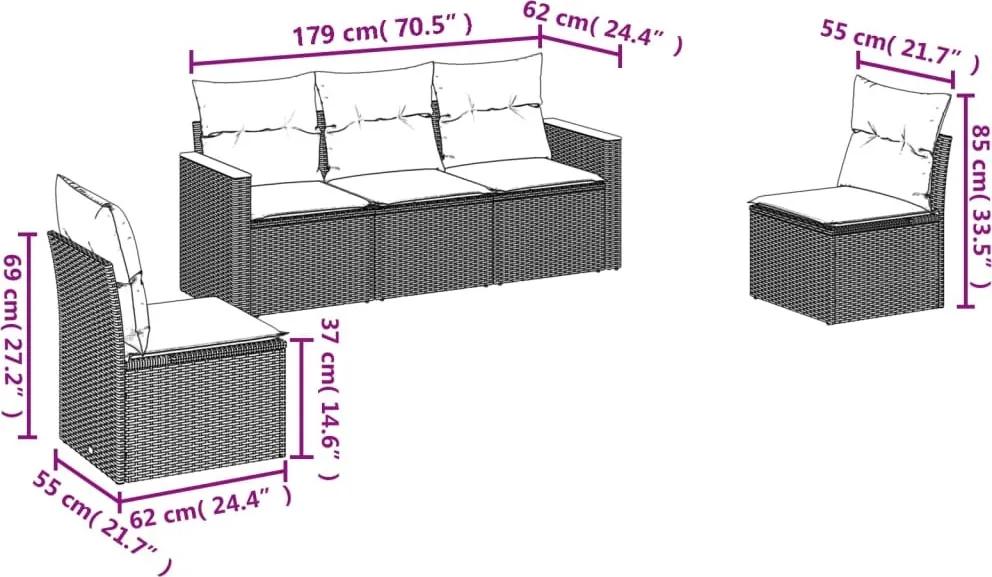 vidaXL 5dílná zahradní sedací souprava s poduškami polyratan [3225848] Barva: Černá a krémová