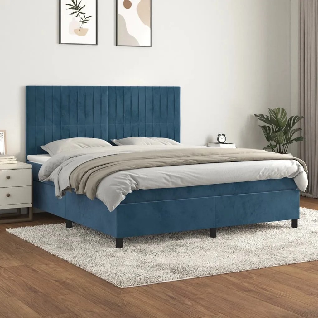 Box spring postel s matrací tmavě modrá 180x200 cm samet,  3143161