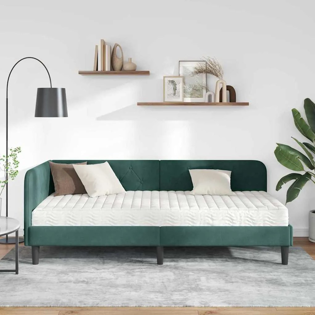 Rohový rám postele Tmavě zelená 100 x 200 cm samet 3394166