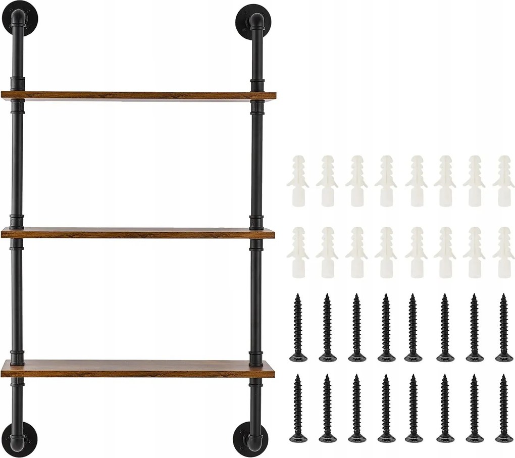 Průmyslová nástěnná police 3-úrovňová 60x20 cm trubková do kuchyně koupelny