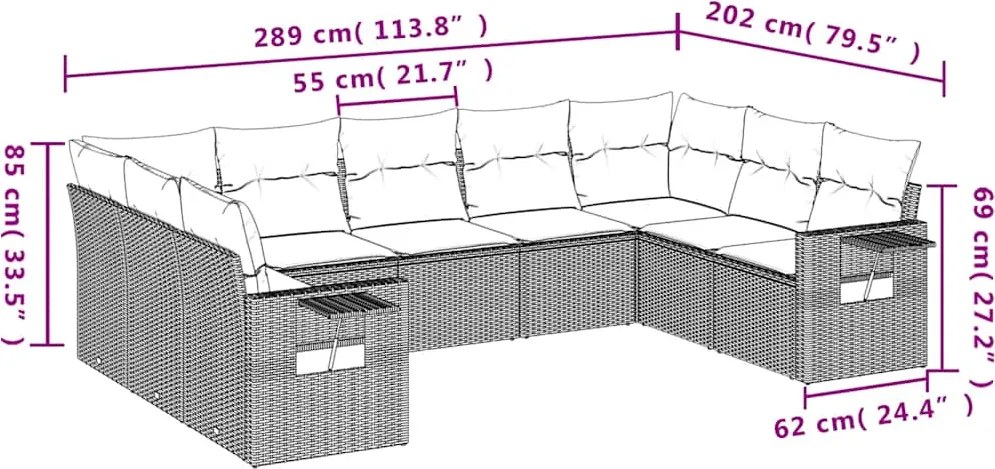 9dílná zahradní sedací souprava s poduškami černá polyratan 3220594