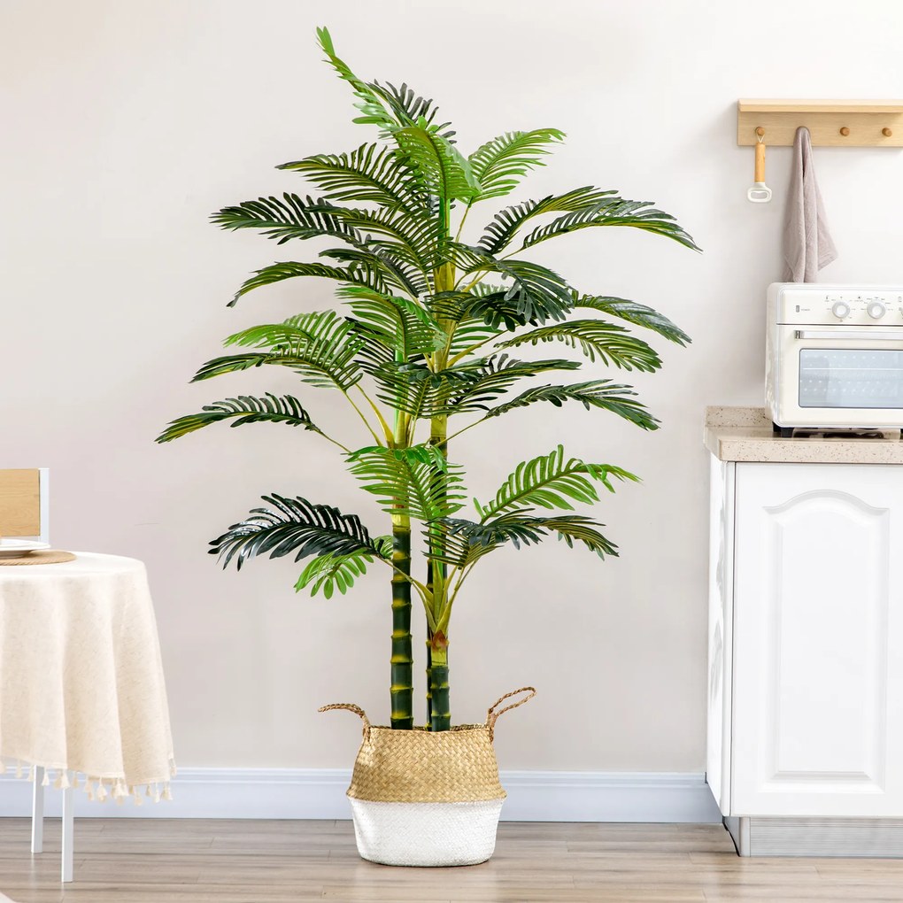 Umělá palma HOMCOM 190 cm, umělá rostlina v květináči, plastová umělá palma, dekorativní umělá rostlina do obývacího pokoje, ložnice, kanceláře nebo …