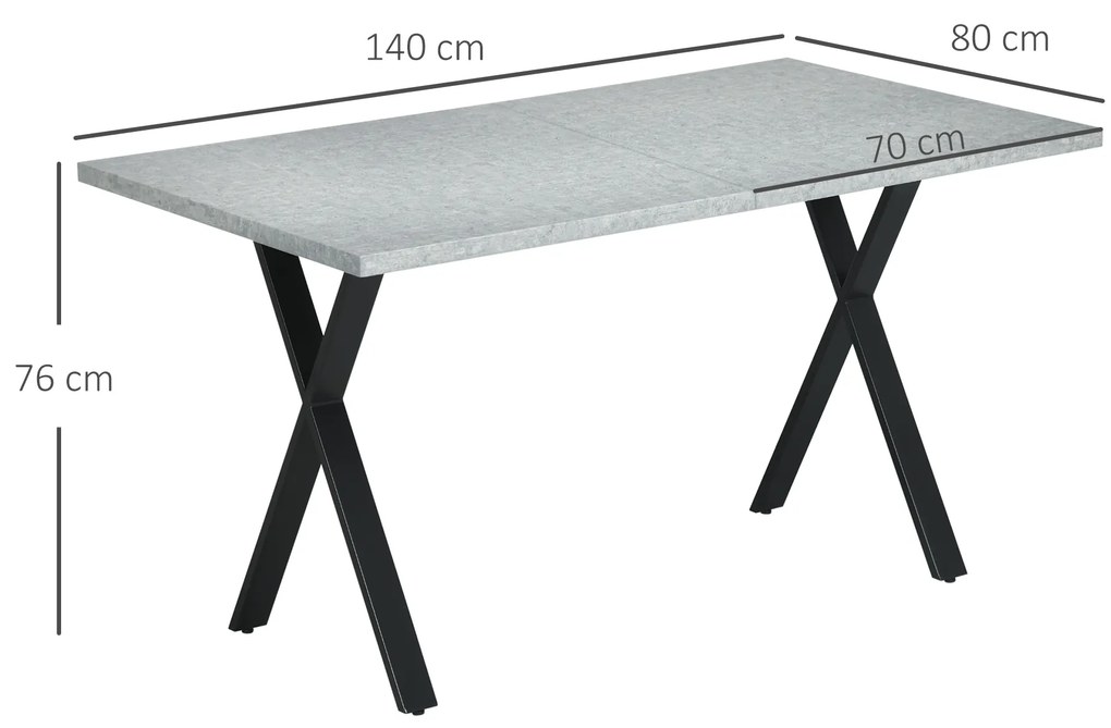 Jídelní stůl HOMCOM pro 6 osob ve vzhledu kamene s ocelovými nohami, šedý 140x80x76cm, moderní a stabilní pro jídelní kout | Aosom.de