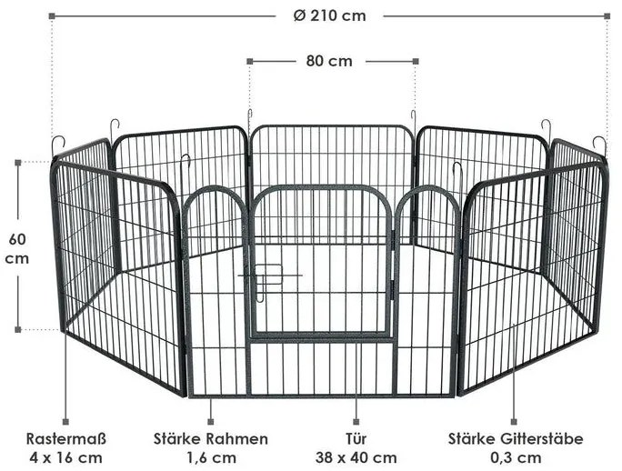 Kovová ohrádka pro štěňata a malá zvířata 160x160x60 cm