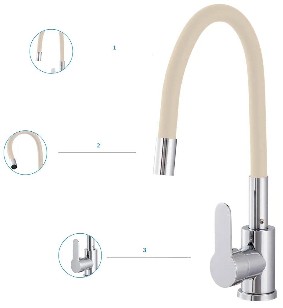 Gamma Flex 2000, stojánková dřezová baterie s flexibilním ramenem, béžová-chromová, GMA-BFX-2000B