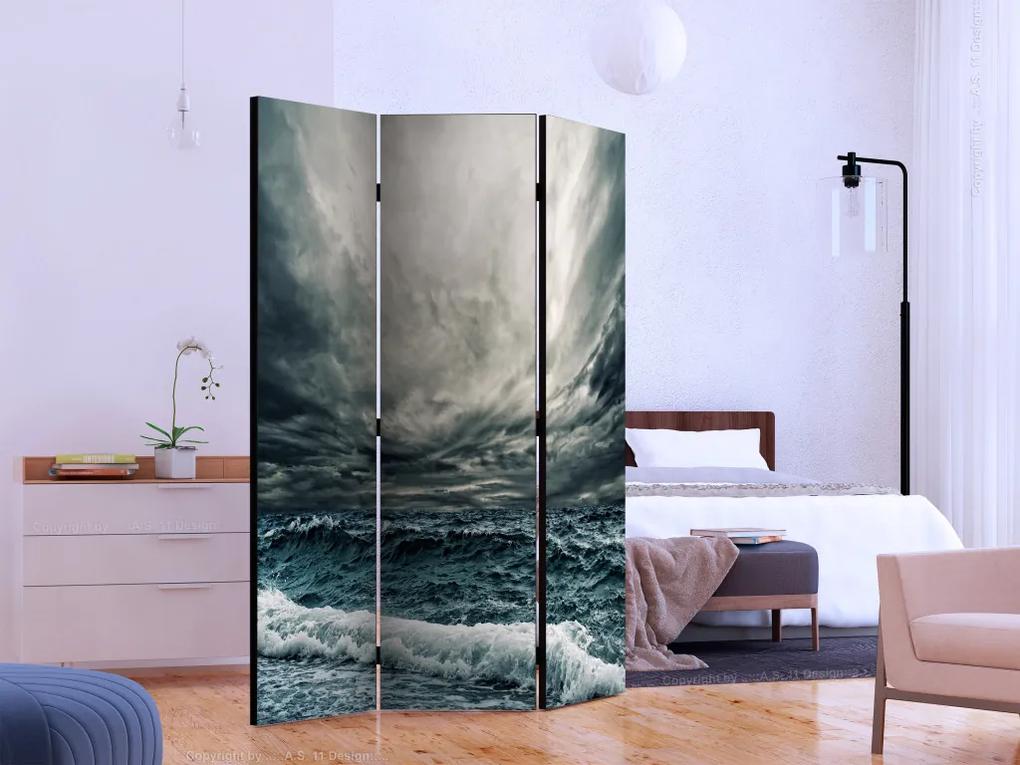 Pokojová zástěna Oceánské vlny (3-dílný) - Bouřlivé vlny oceánu a oblačné nebe