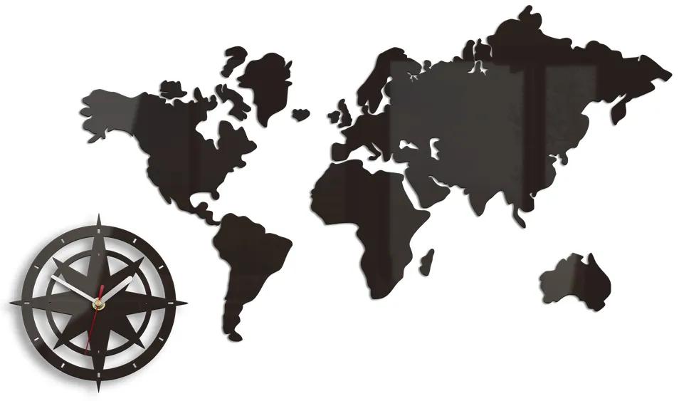 Moderní nástěnné hodiny WORLD MAP WENGE HMCNH051-wenge