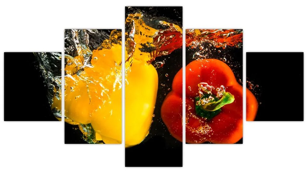 Obraz - papriky ve vodě (125x70 cm)