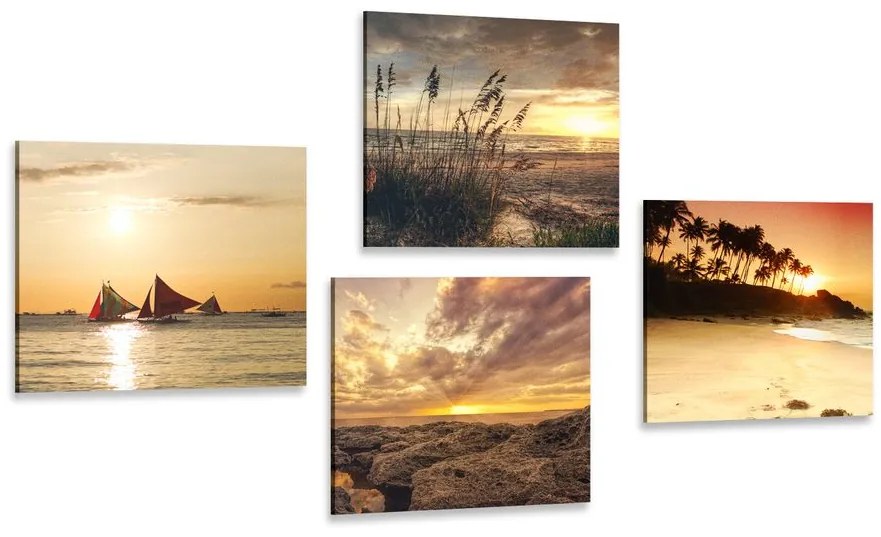 Set obrazů kouzelný západ slunce u moře Varianta: 4x 40x40