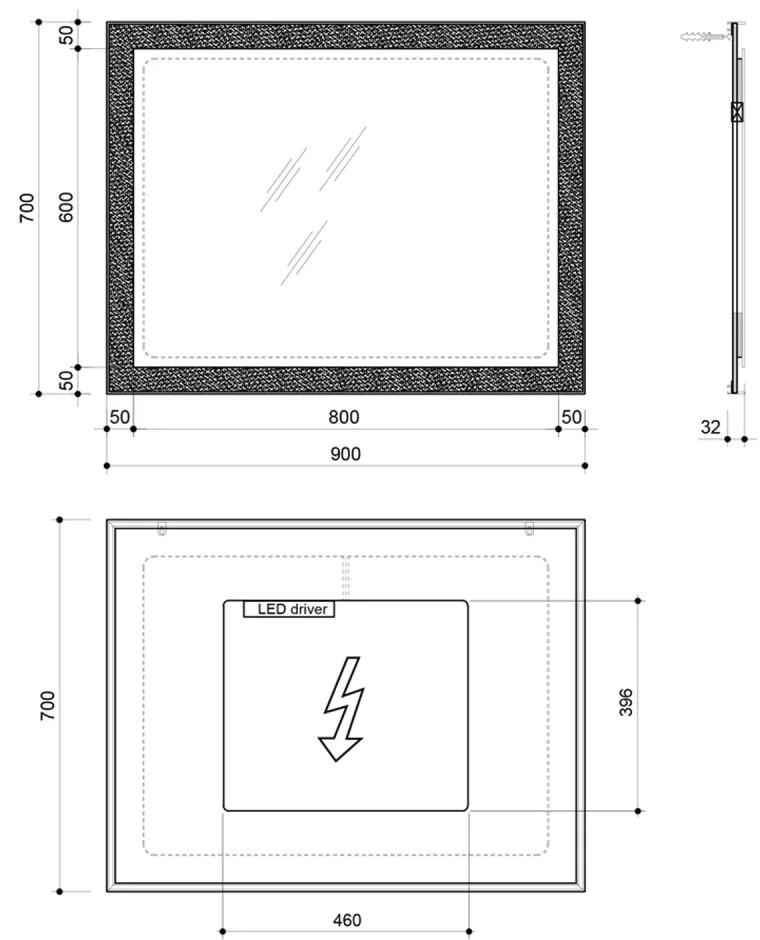 Sapho FLUT zrcadlo s LED podsvícením 900x700mm, bílá FT090