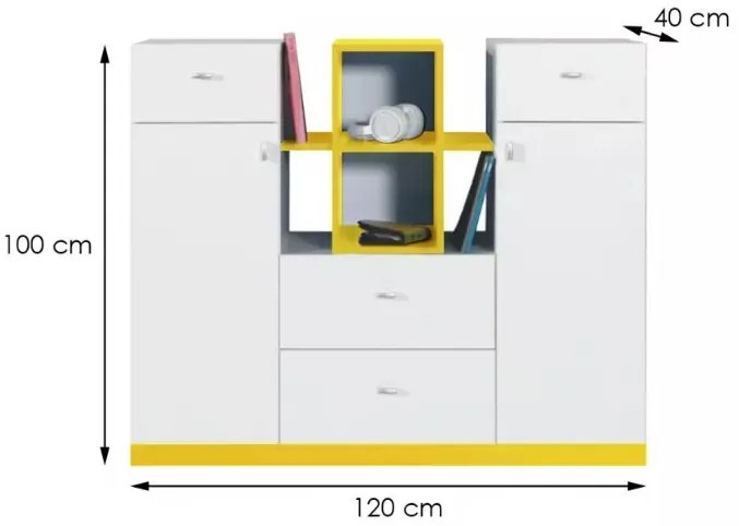 Meblar Komoda Mobi MO10 Barva: bílý lux + tyrkys