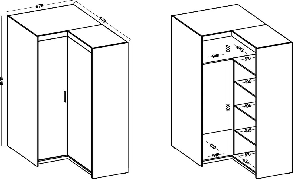 FALCO Šatní skříň Enja 2D rohová Odstín: Bílá