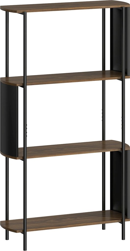 HOMCOM 4patrový úložný regál s 4 policemi, zahnuté bočnice, industriální ocelový rám pro kancelář, obývák, ložnici — 80 x 30 x 141 cm, hnědá
