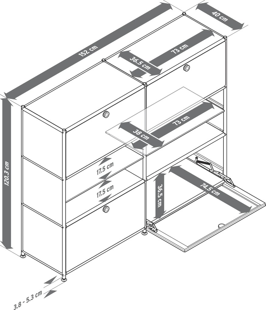 Tchibo - Kovová komoda »Cn3« se 4 výklopnými dvířky - barva: šedá