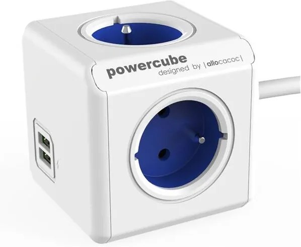 Powercube Extended USB, 4x zásuvka, 2x USB, 1,5m bílý/modrý