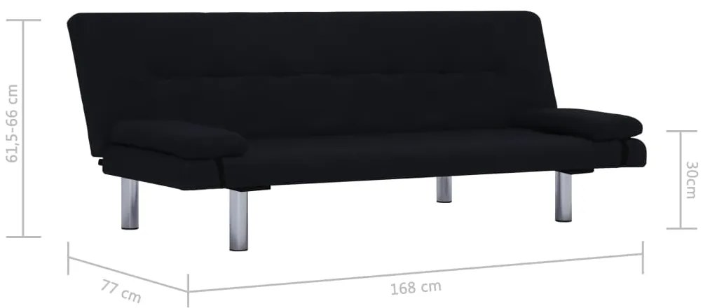 vidaXL 282189 Marketos Sofa Bed with Two Pillows Black Polyester