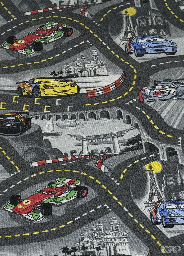 Koberce Breno Metrážový koberec WORLD OF CARS 2 - 97, šíře role 300 cm, Šedá, Vícebarevné