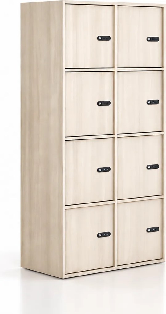 Kancelářská skříň FRAME, 8x dveře, 872 x 450 x 1735 mm, mechanický kódový zámek, dub přírodní