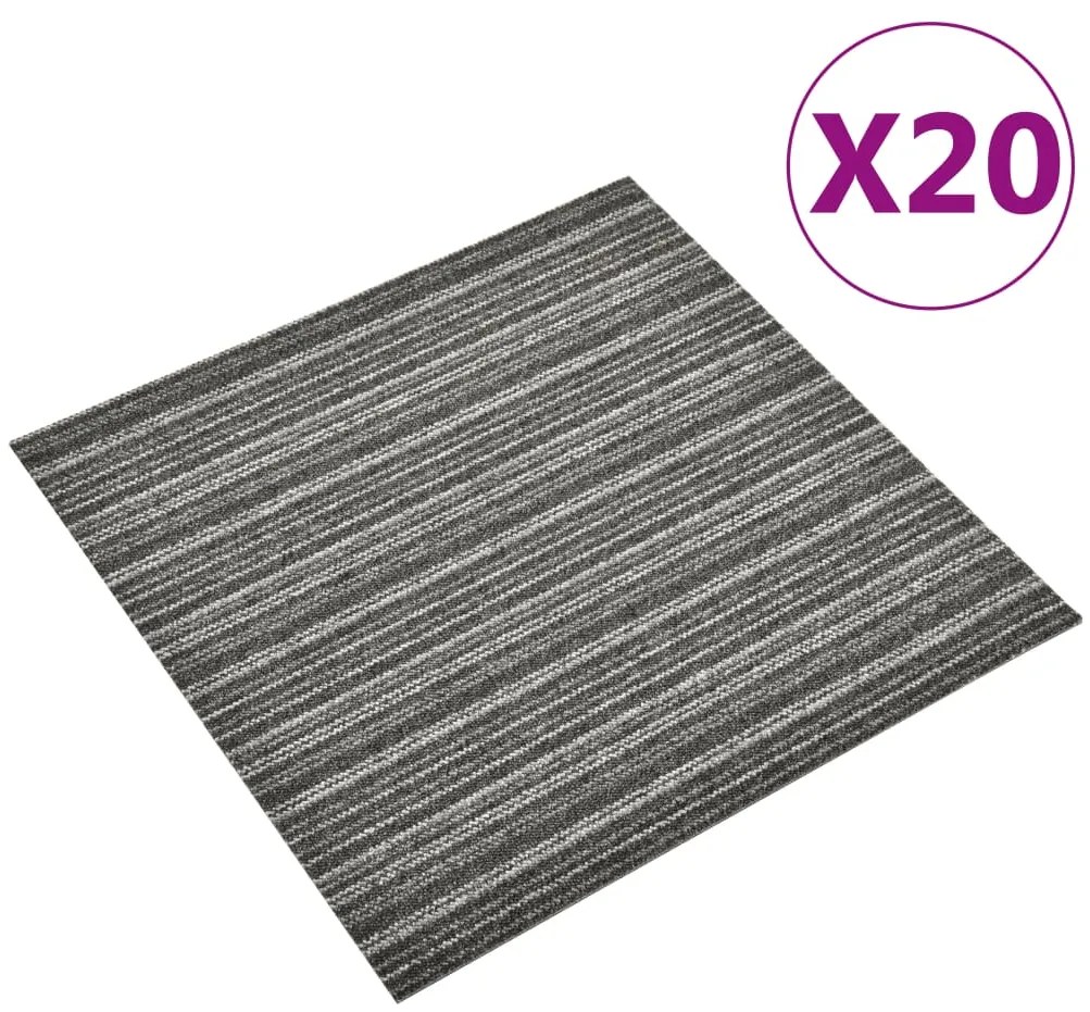 Kobercové podlahové dlaždice 20ks 5m² 50x50 cm proužky antracit